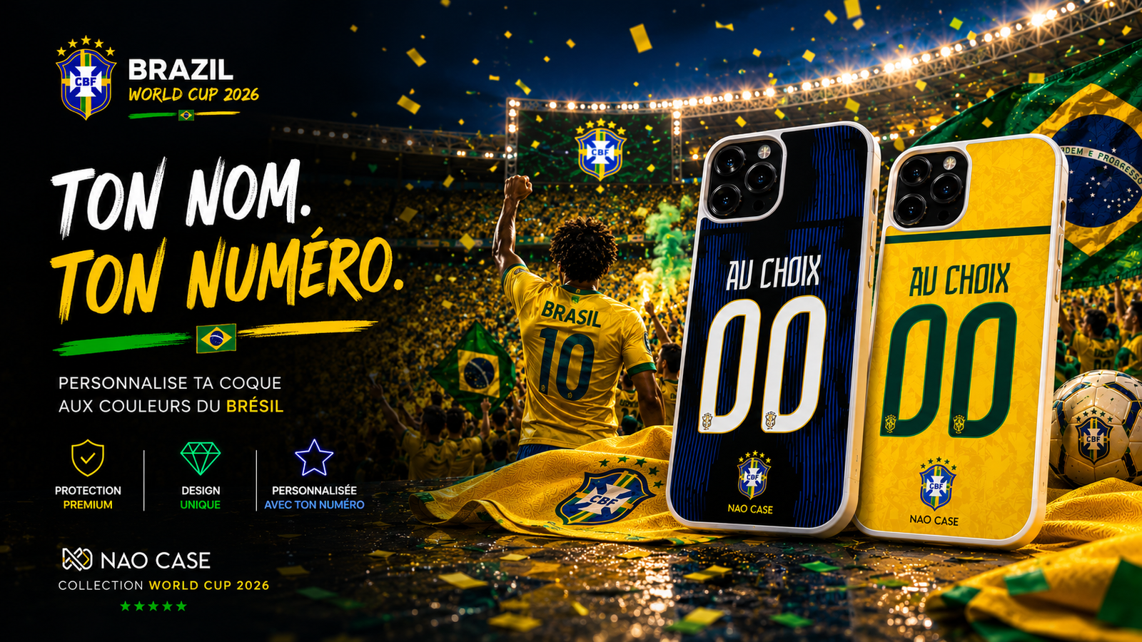 Nouveau Maillot Brésil 2026 Domicile & Extérieur | Coques Brésil NAO CASE